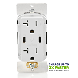 60W (20V@2.5A+ 5V@2A) USB Dual Type A/Type-C Power Delivery Wall Outlet ...